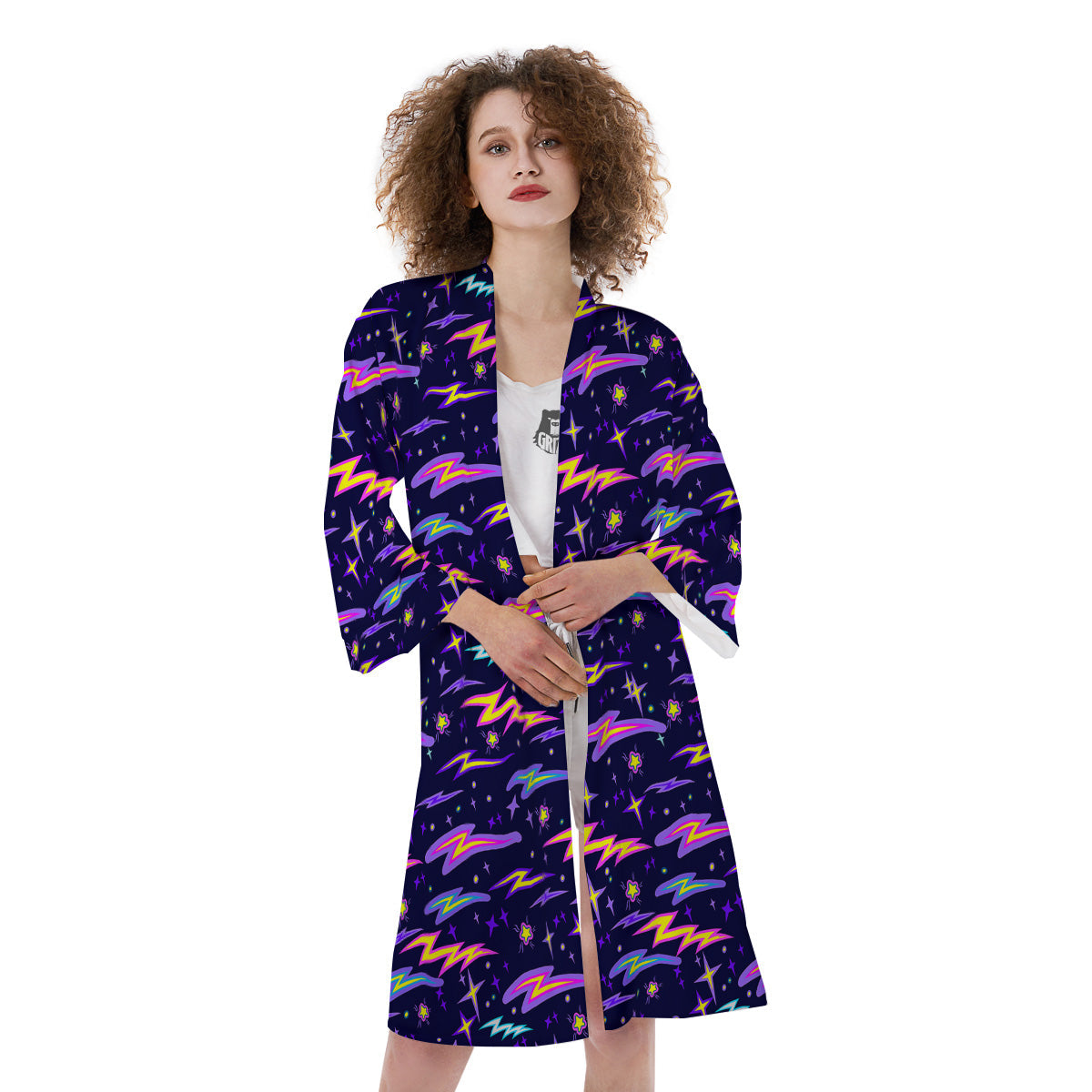 Purple Lightning Flashes Print Pattern Kimono