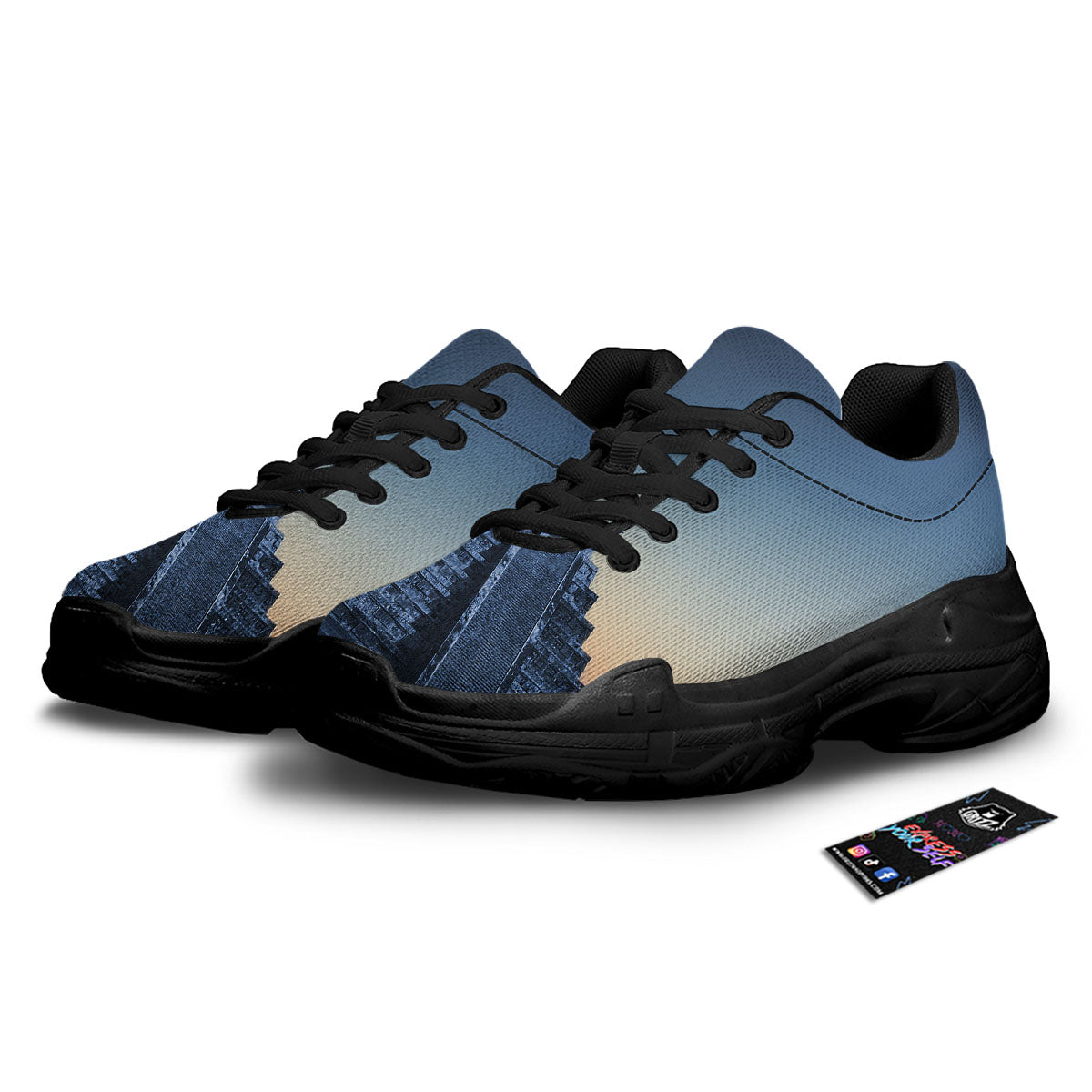Pyramid Mayan Print Black Chunky Shoes
