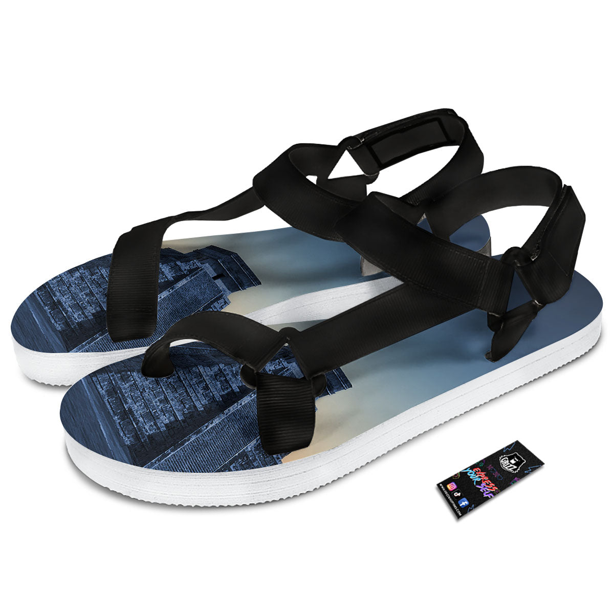 Pyramid Mayan Print Black Open Toe Sandals