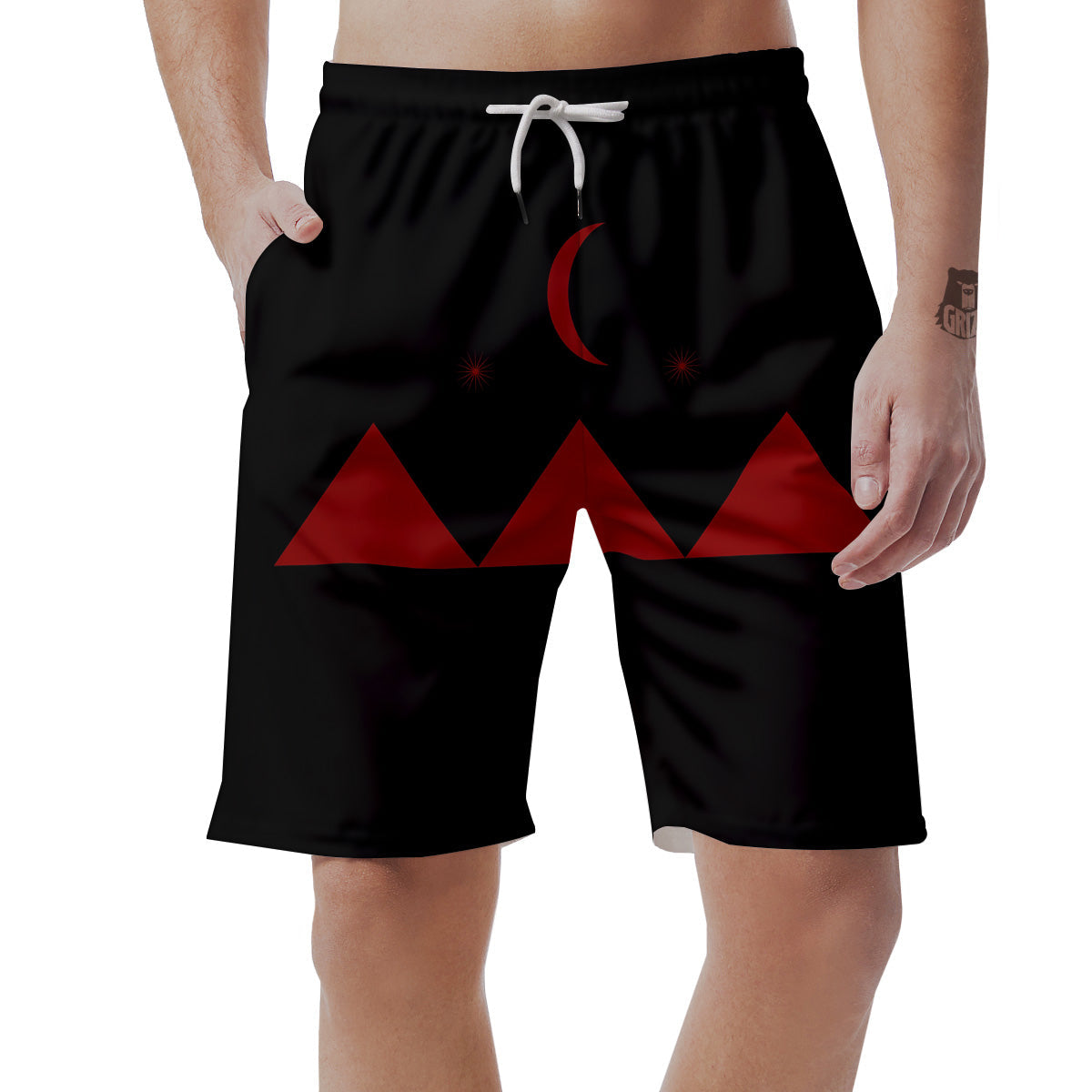 Pyramid Red Moon Print Men's Shorts