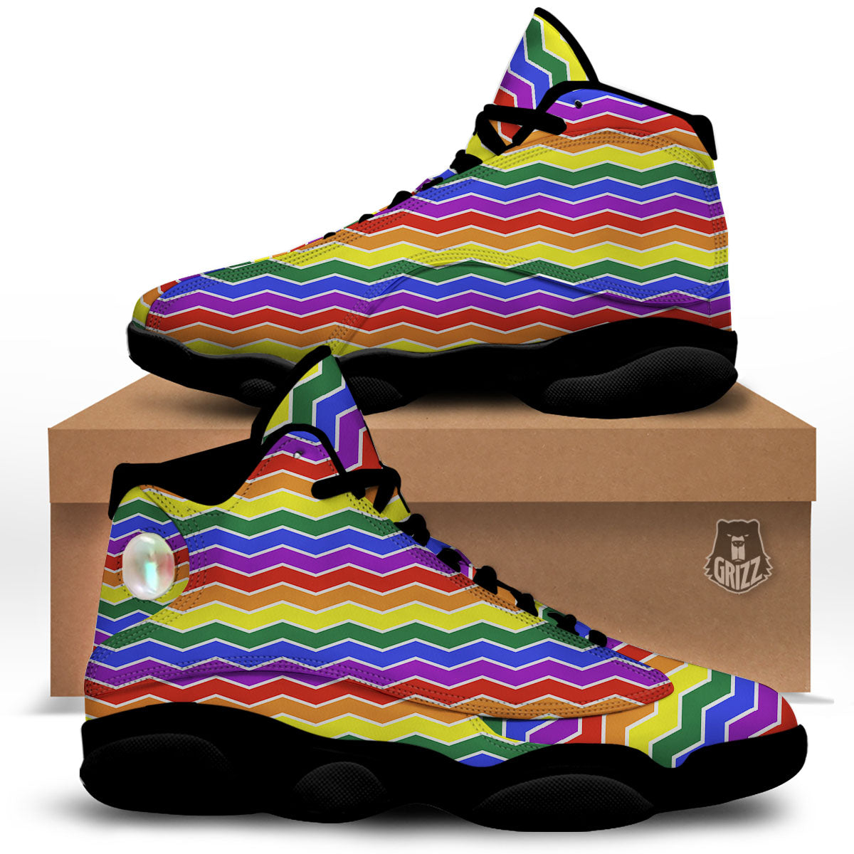 Rainbow Chevron LGBT Pride Print Pattern Black Basketball Shoes