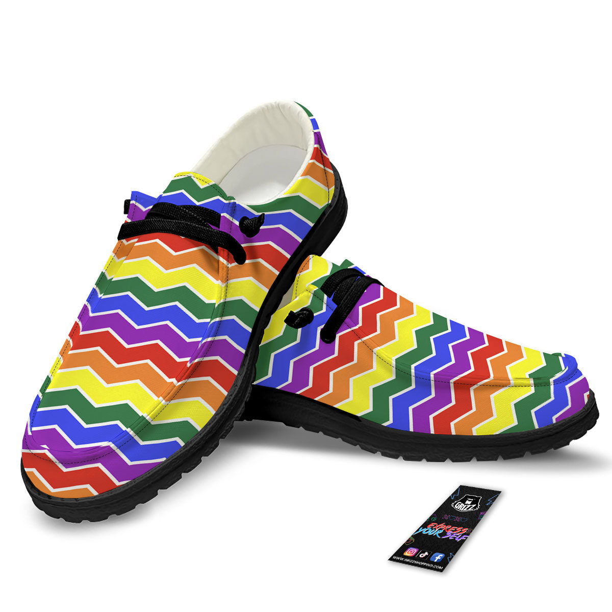 Rainbow Chevron LGBT Pride Print Pattern Black Loafers