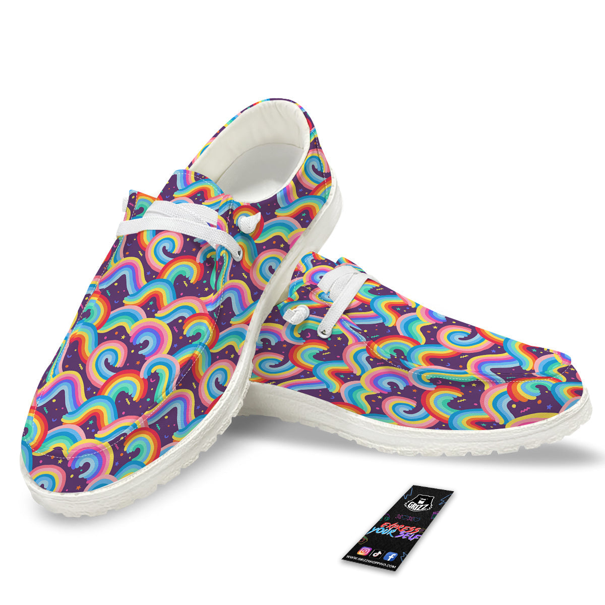 Rainbow Colorful Cute Print Pattern White Loafers