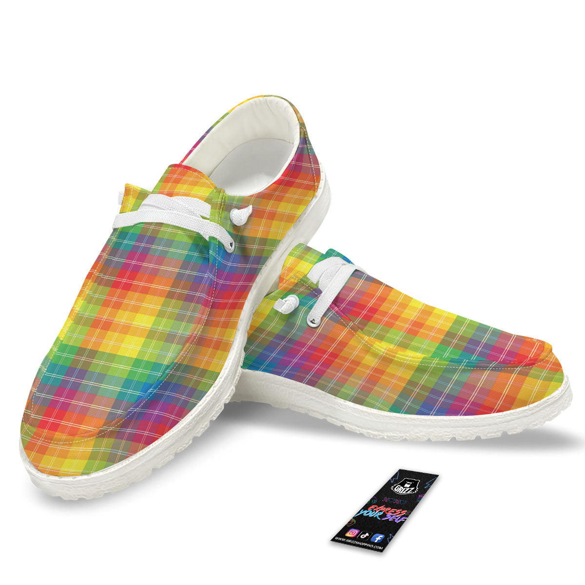 Rainbow Plaid LGBT Pride Print Pattern White Loafers
