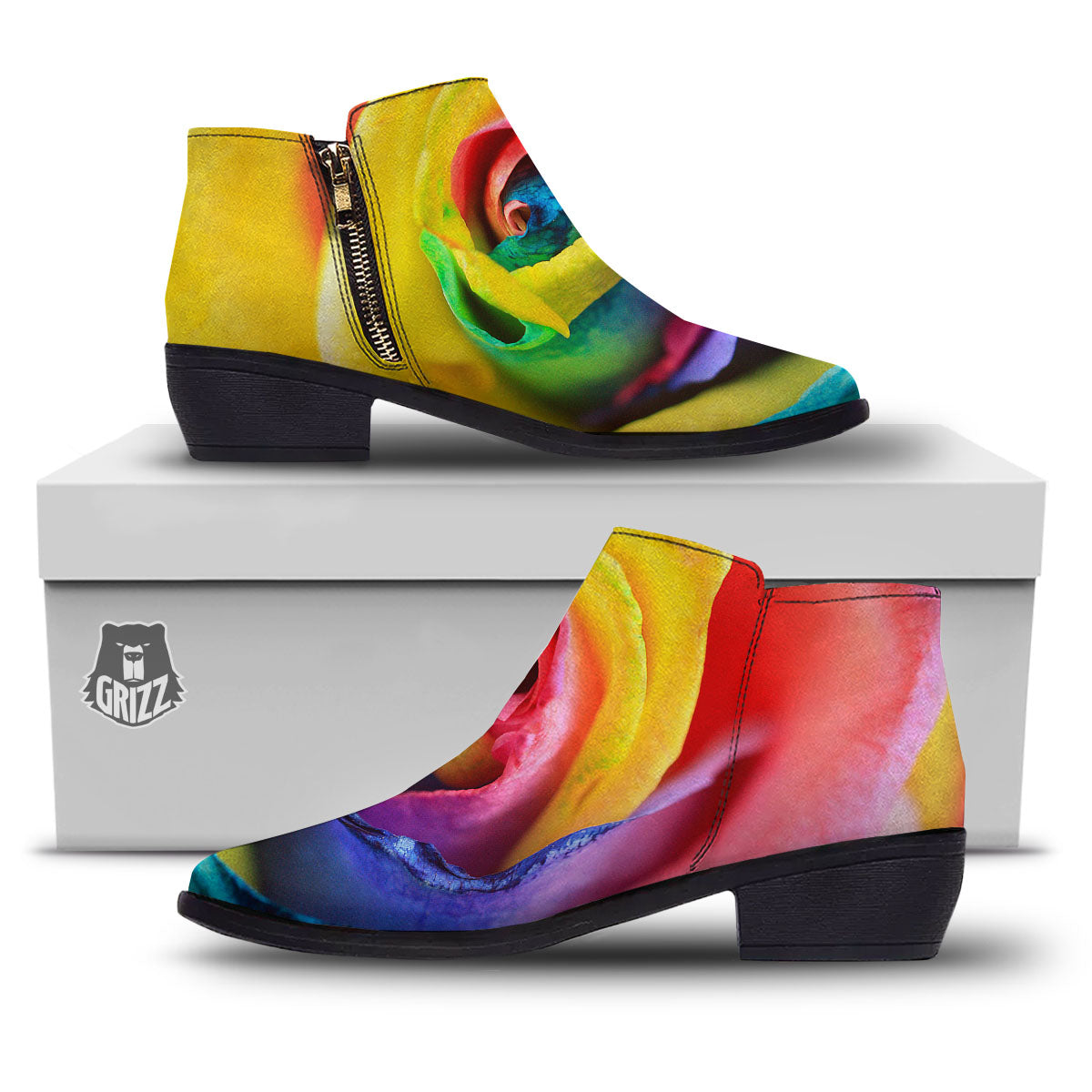Rainbow Roses LGBT Pride Print Ankle Boots – Grizzshopping