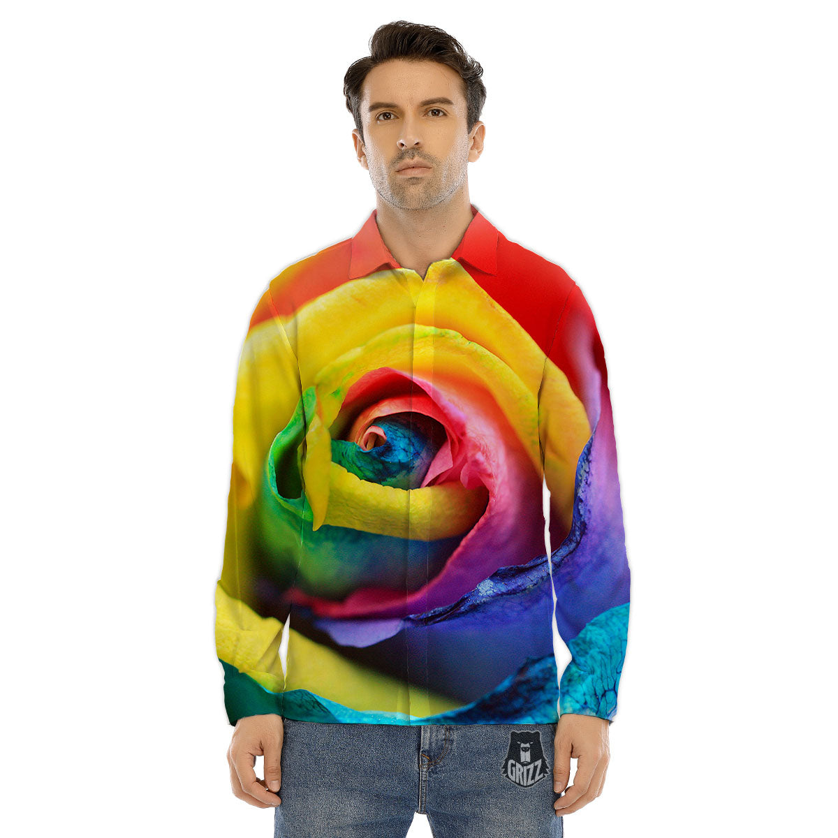 Rainbow Roses LGBT Pride Print Men's Dress Shirts