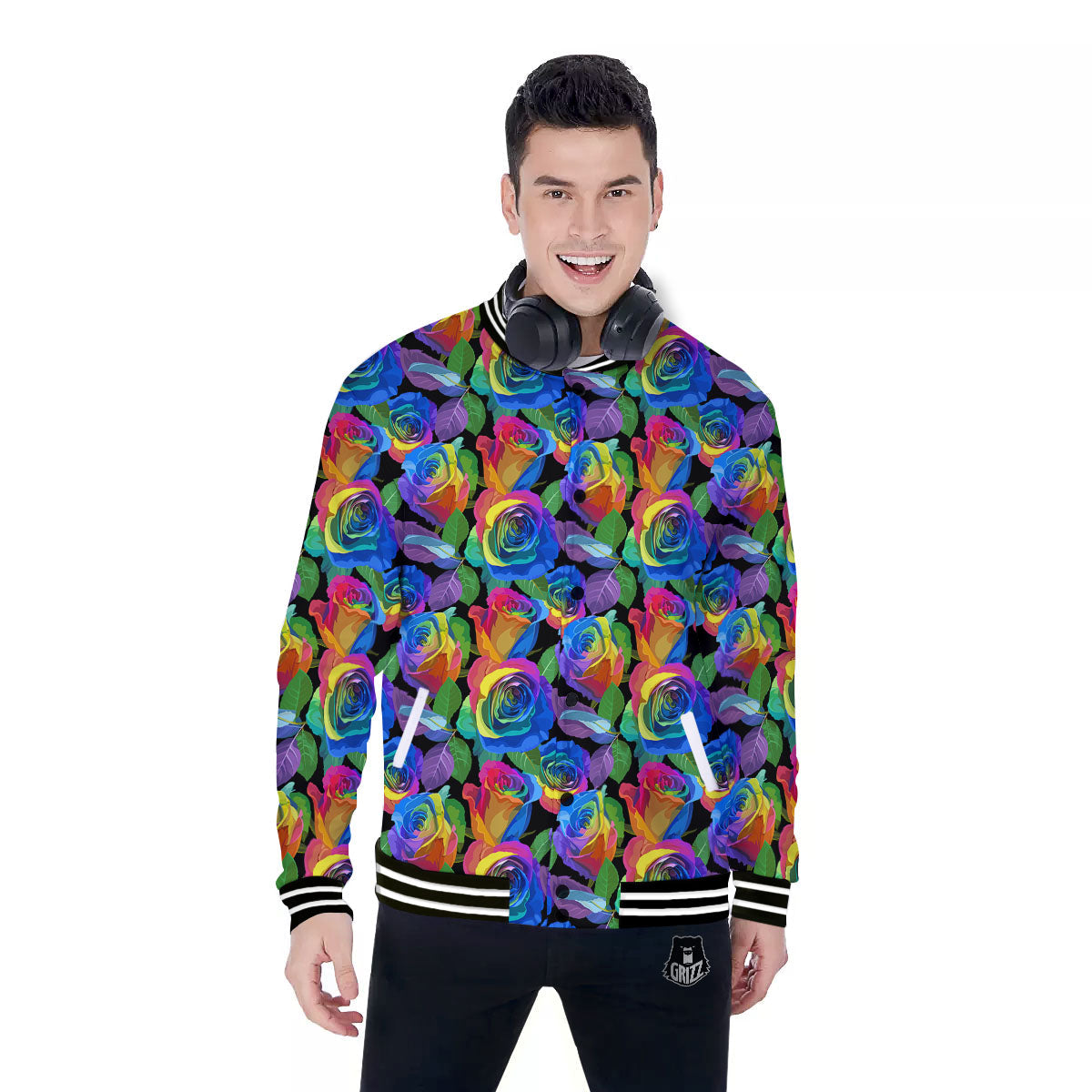 Rainbow Roses LGBT Pride Print Pattern Baseball Jacket
