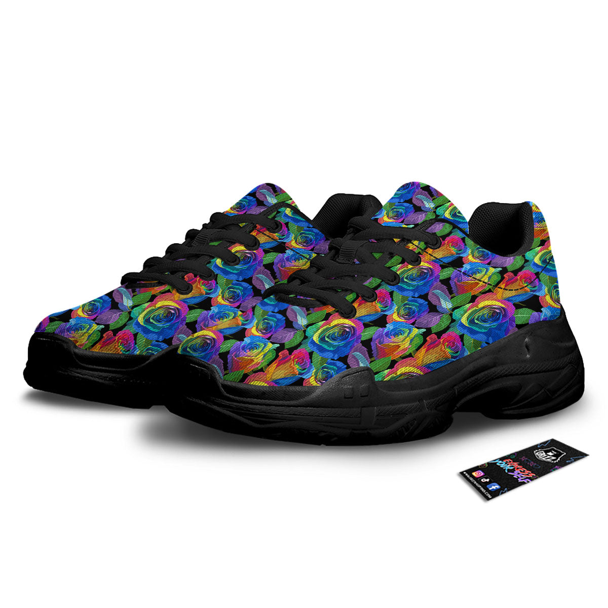 Rainbow Roses LGBT Pride Print Pattern Black Chunky Shoes