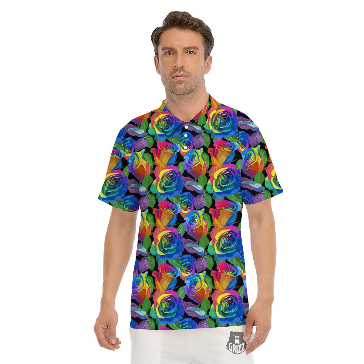 Rainbow Roses LGBT Pride Print Pattern Men's Golf Shirts