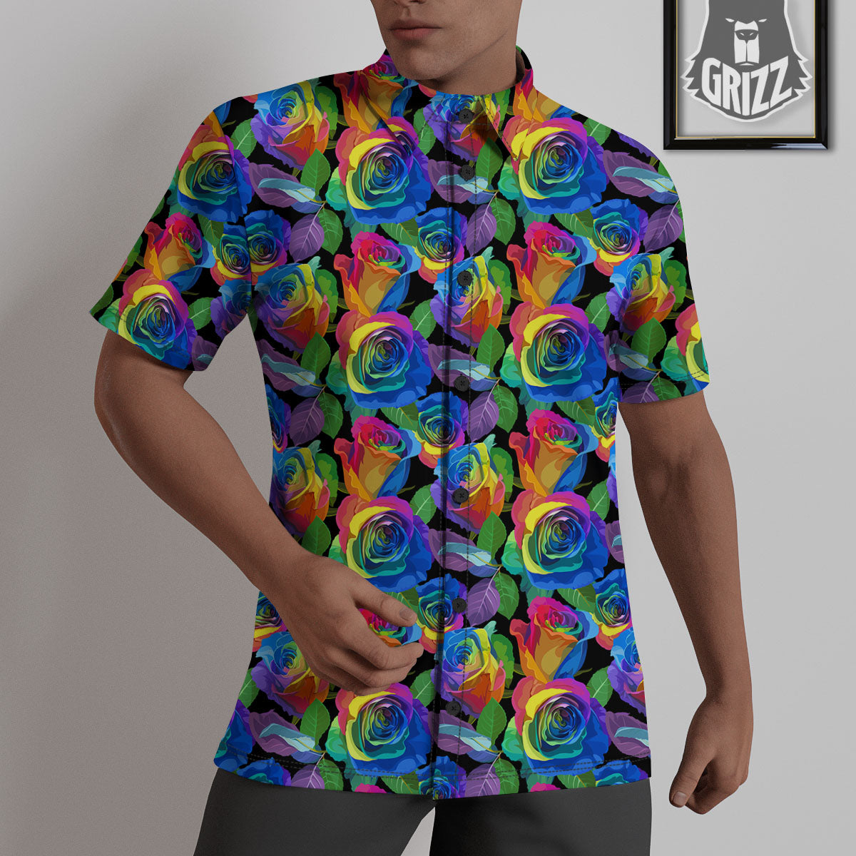 Rainbow Roses LGBT Pride Print Pattern Untucked Shirts