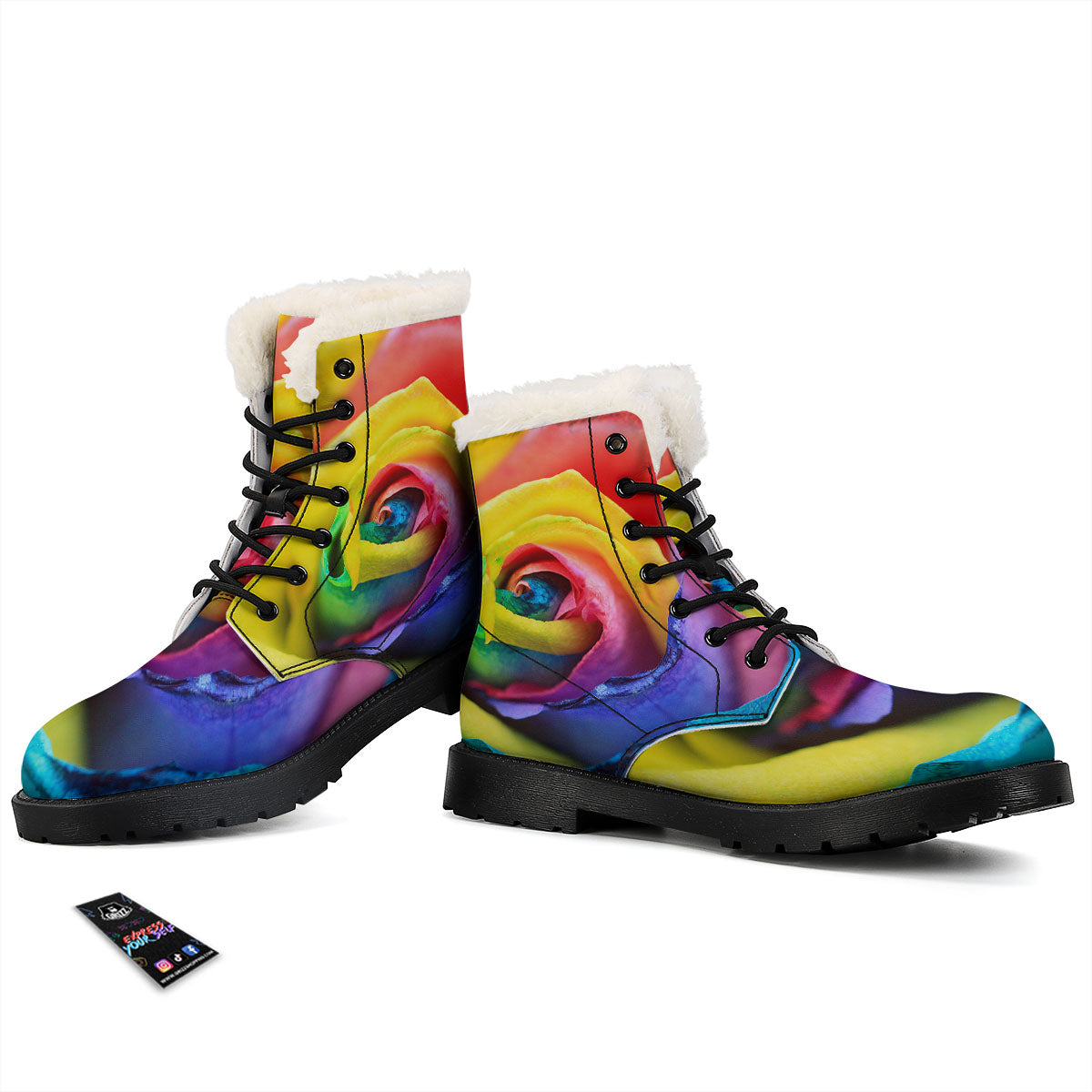 Rainbow Roses LGBT Pride Print Winter Boots