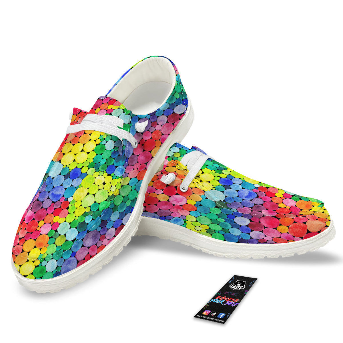 Rainbow Watercolor Print Pattern White Loafers