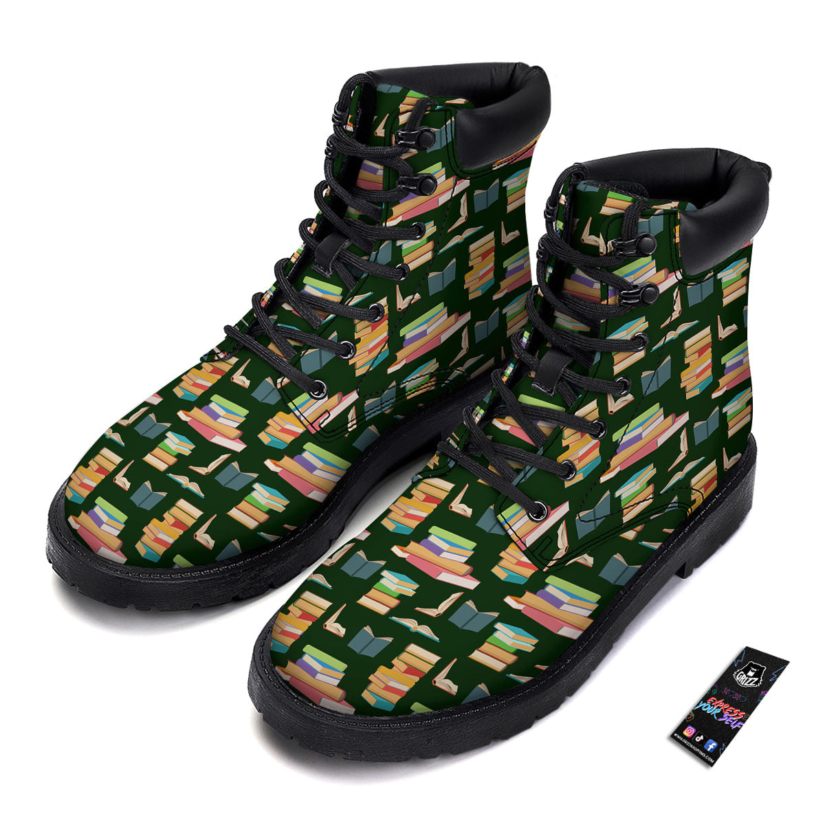 Reading Books Pile Print Pattern Boots
