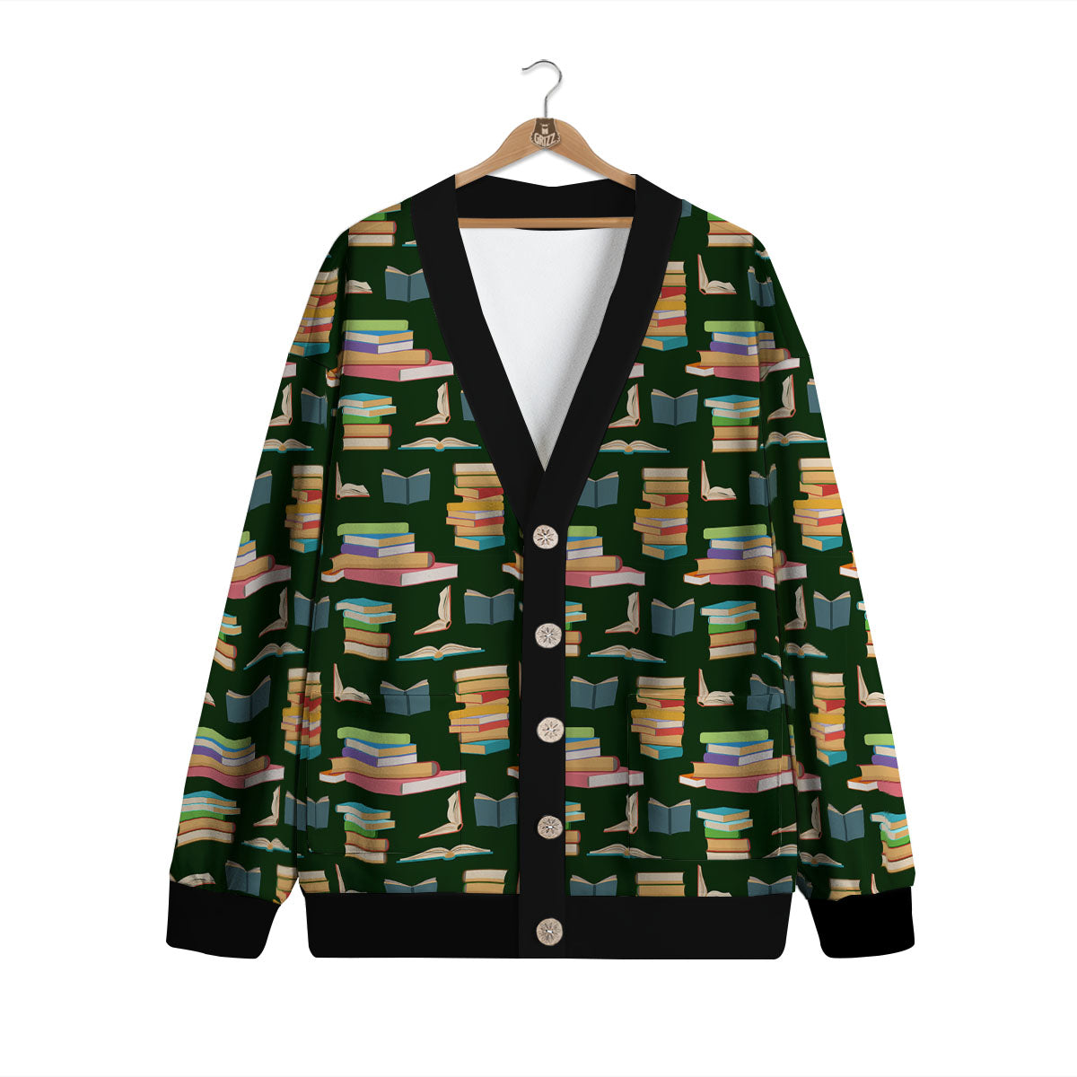 Reading Books Pile Print Pattern Cardigan