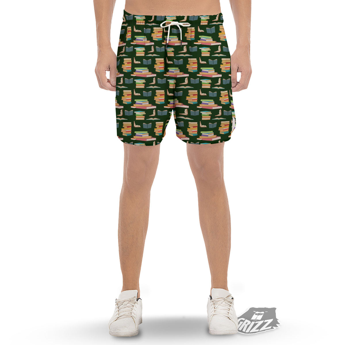 Reading Books Pile Print Pattern Men's Gym Shorts