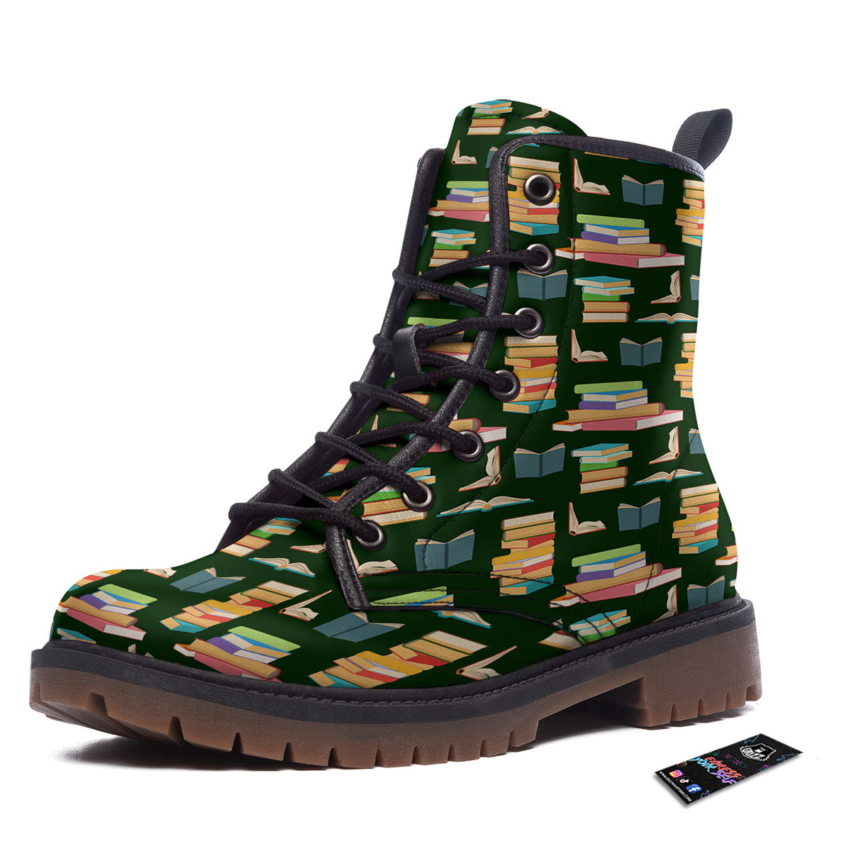 Reading Books Pile Print Pattern Work Boots