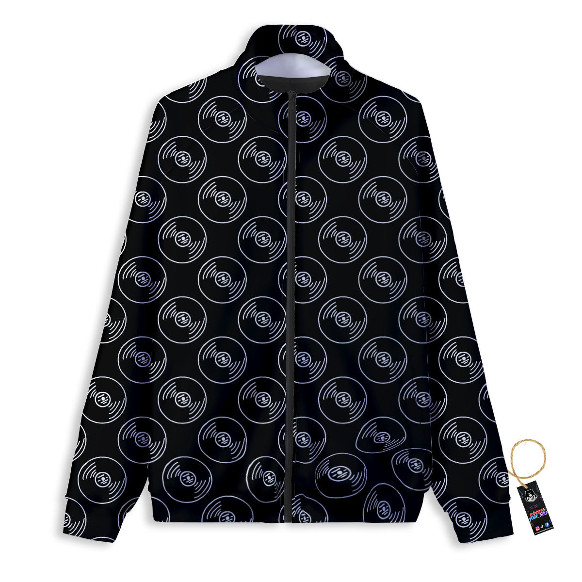 Record Black Vinyl Print Pattern Track Jacket