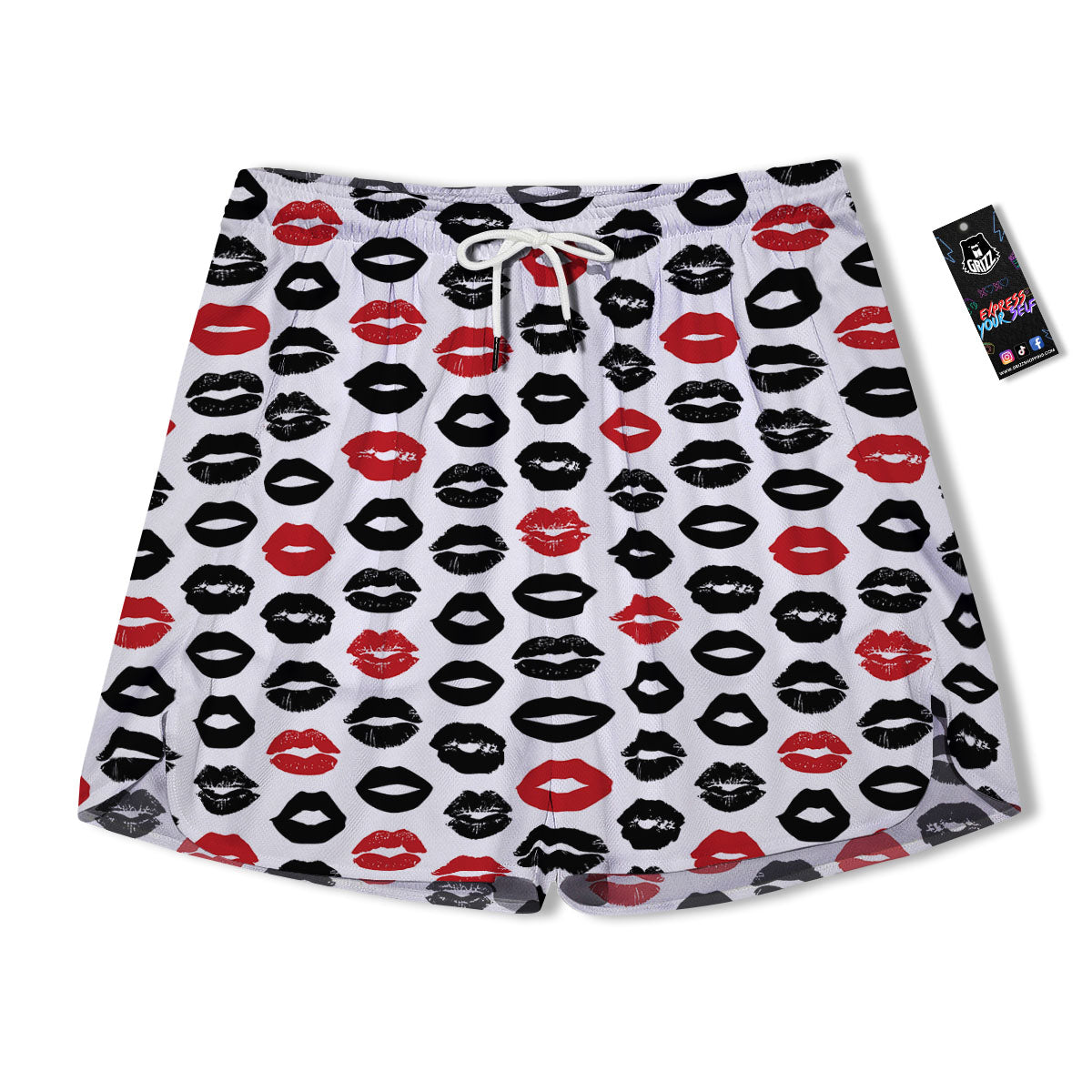 Red And Black Lips Print Pattern Men's Running Shorts