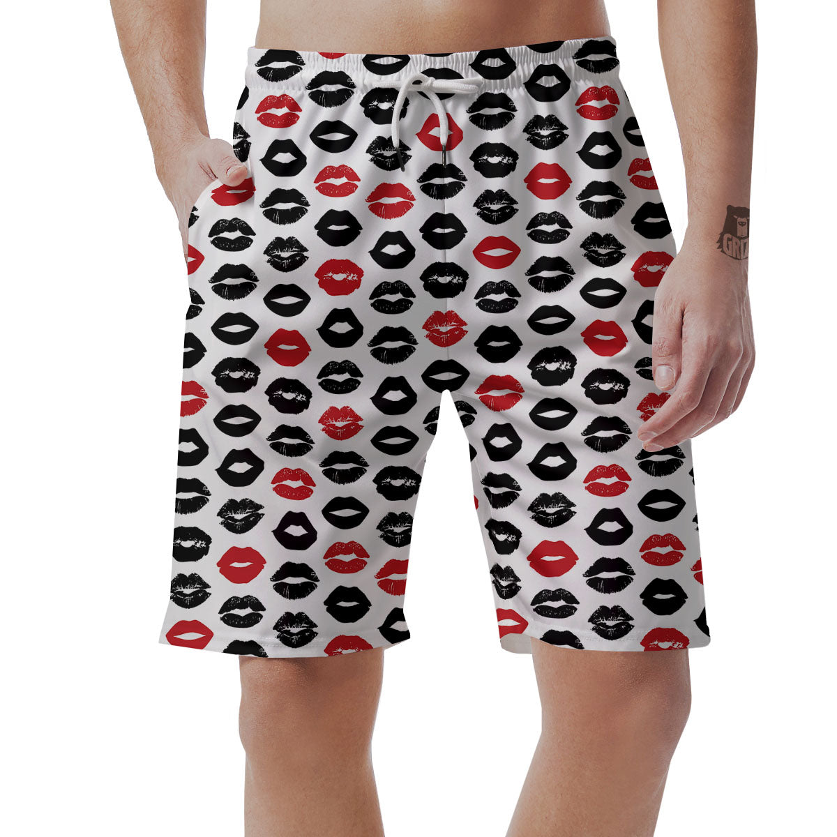 Red And Black Lips Print Pattern Men's Shorts