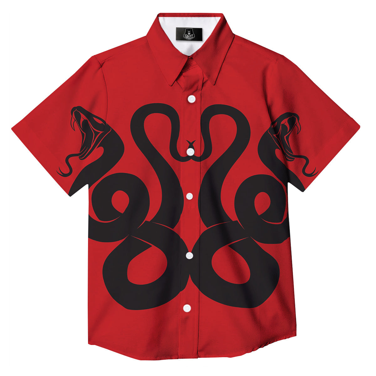 Red And Black Snakes Sign Print Button Up Shirt