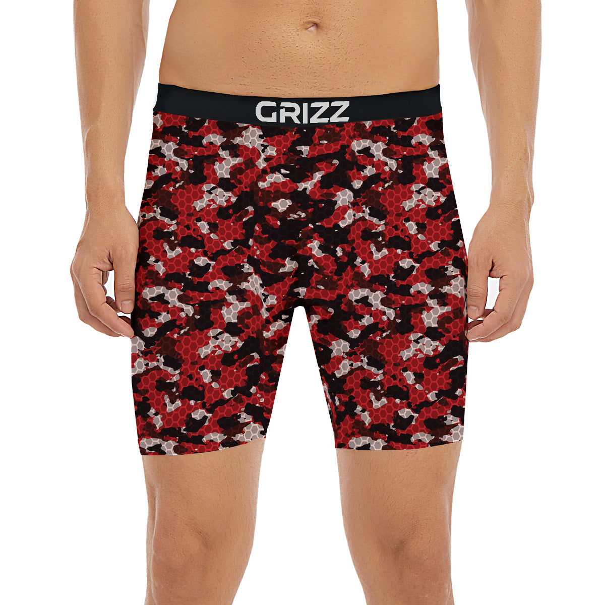 Red Black Hi Tech Camo Hexagonal Grid Print Pattern Boxer Briefs