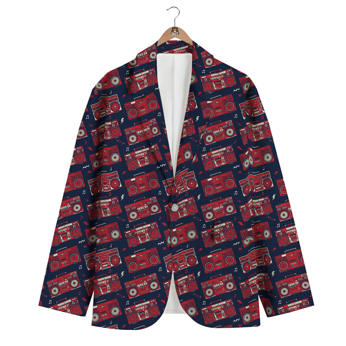 Red Boombox Print Pattern Men's Blazer