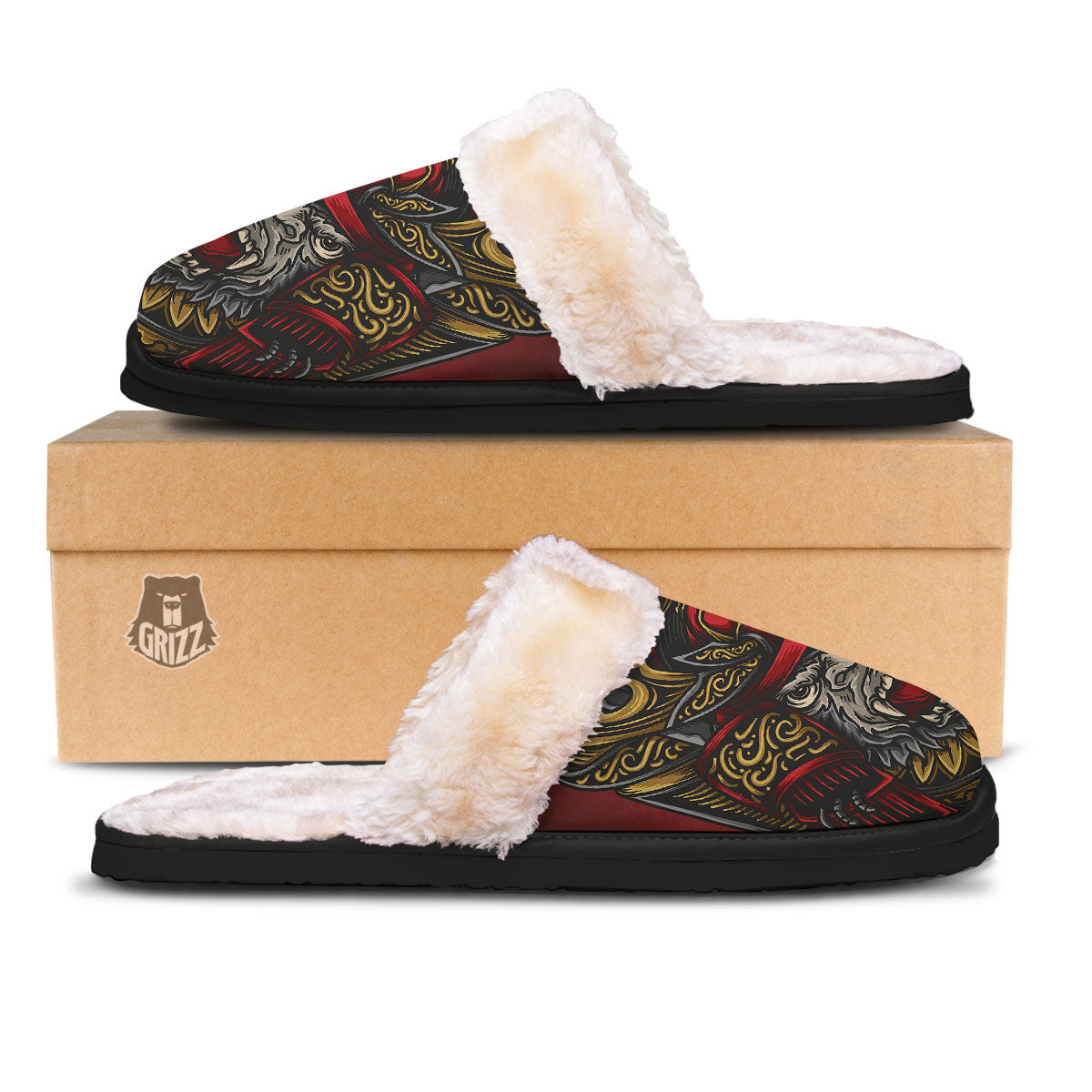 Red Gorilla Samurai Print Slippers