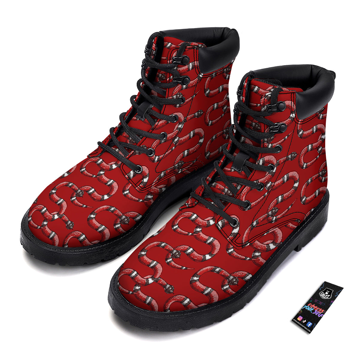 Red Snake Drawing Color Print Pattern Boots
