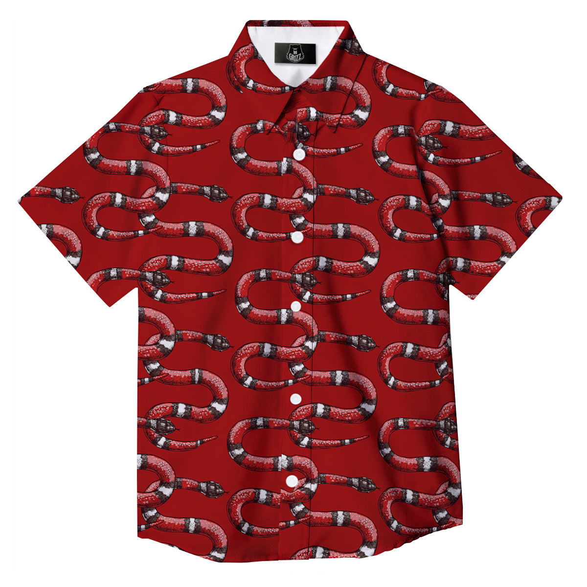 Red Snake Drawing Color Print Pattern Button Up Shirt
