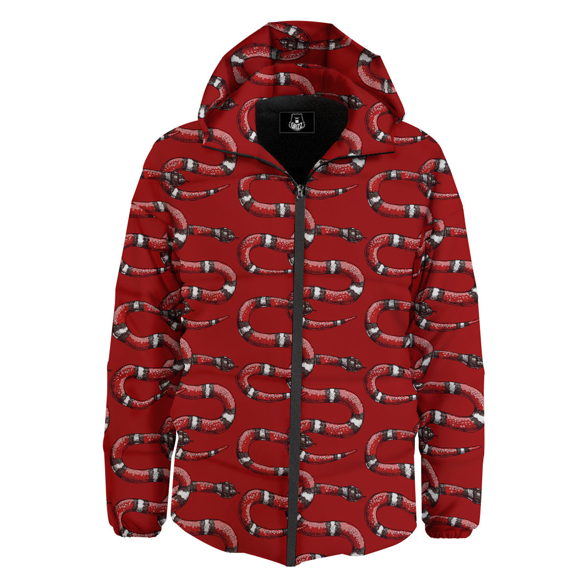 Red Snake Drawing Color Print Pattern Down Jacket