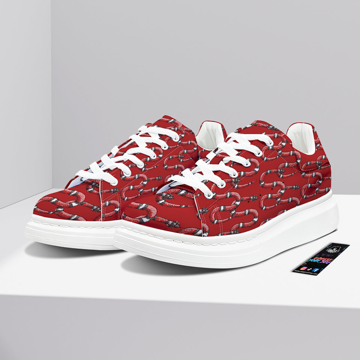 Red Snake Drawing Color Print Pattern Platform Shoes