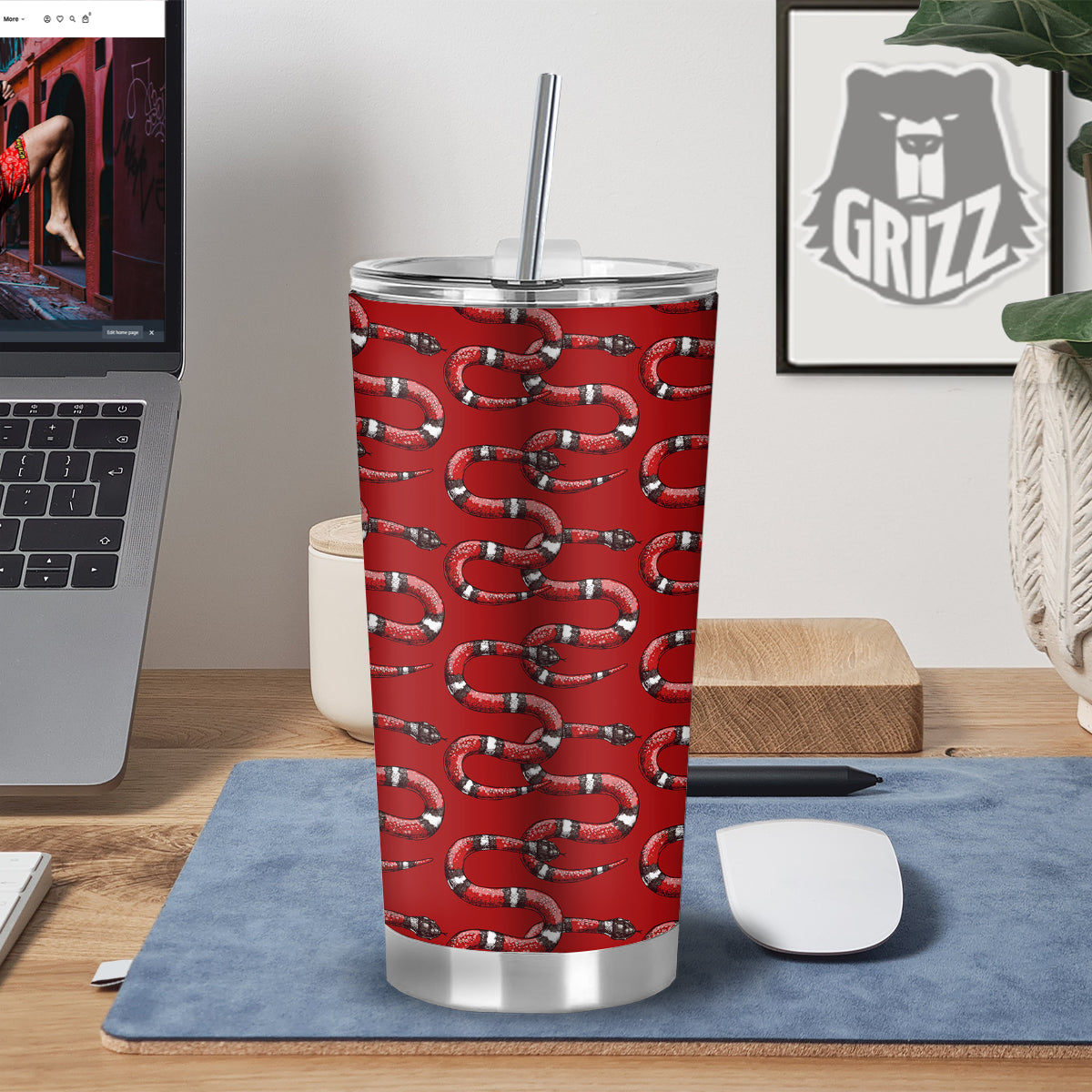 Red Snake Drawing Color Print Pattern Tumbler