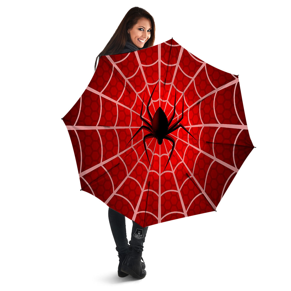 Red Spider Web Cobweb trap Print Umbrella