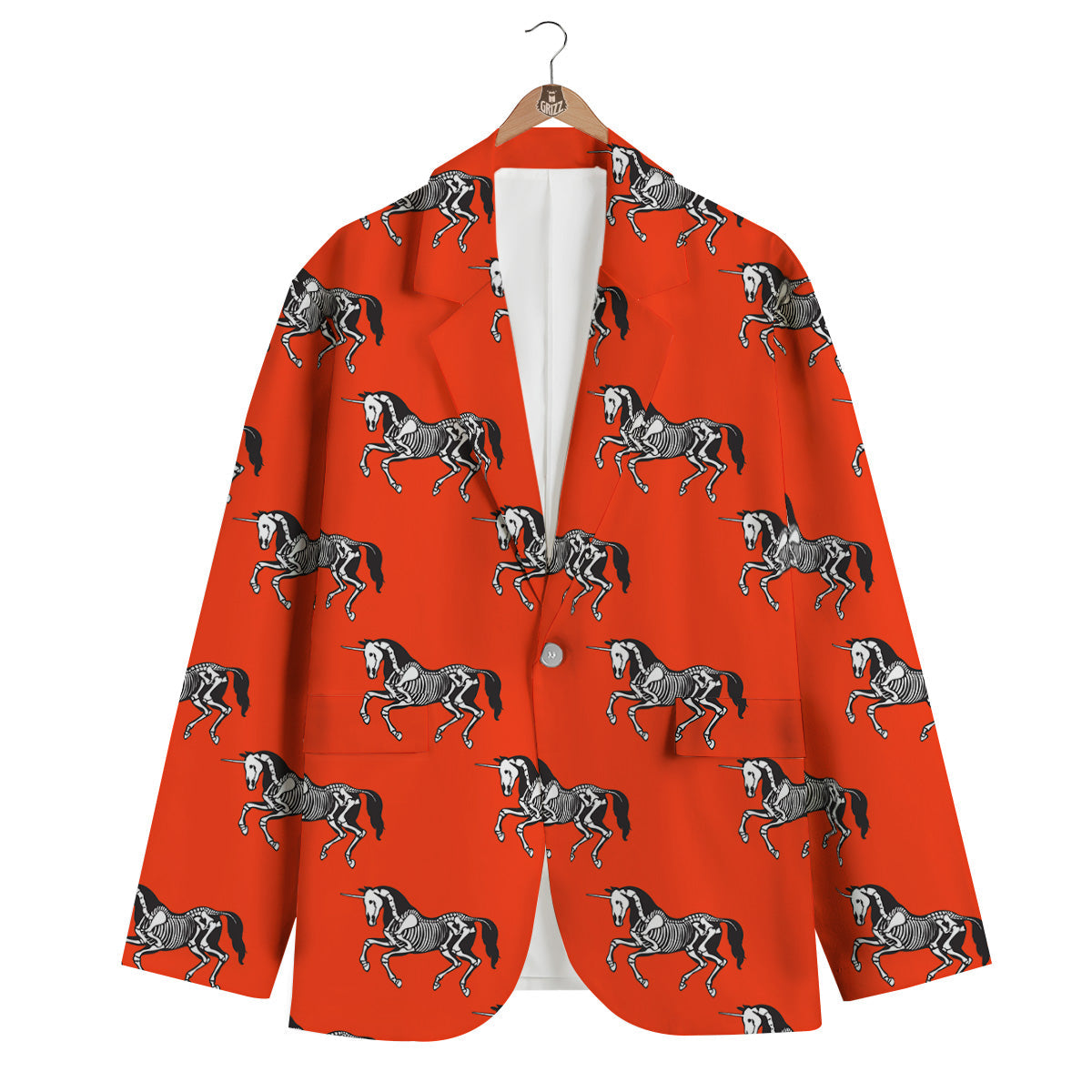 Red Unicorn Skeleton Print Pattern Men's Blazer