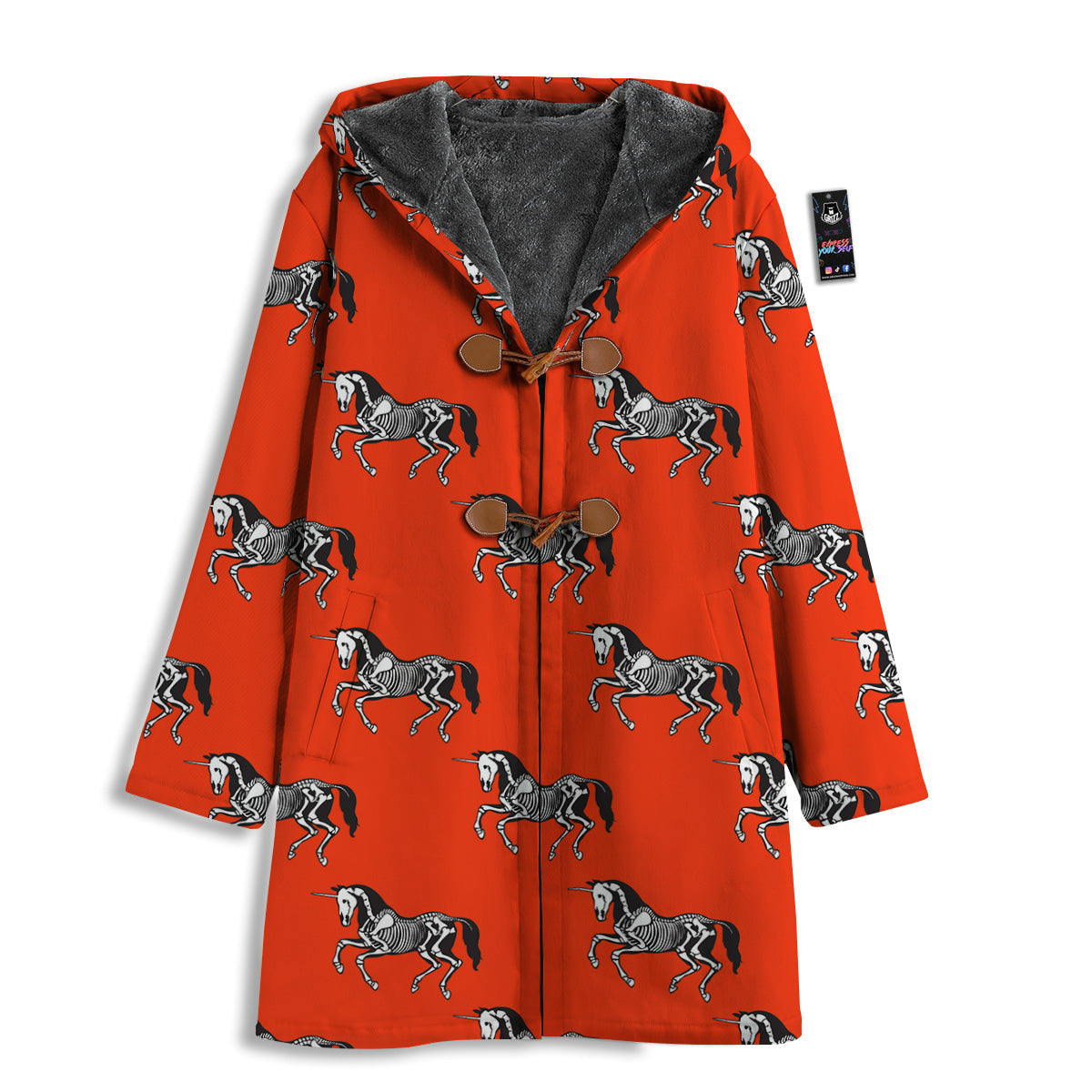 Red Unicorn Skeleton Print Pattern Men's Windbreaker Jacket