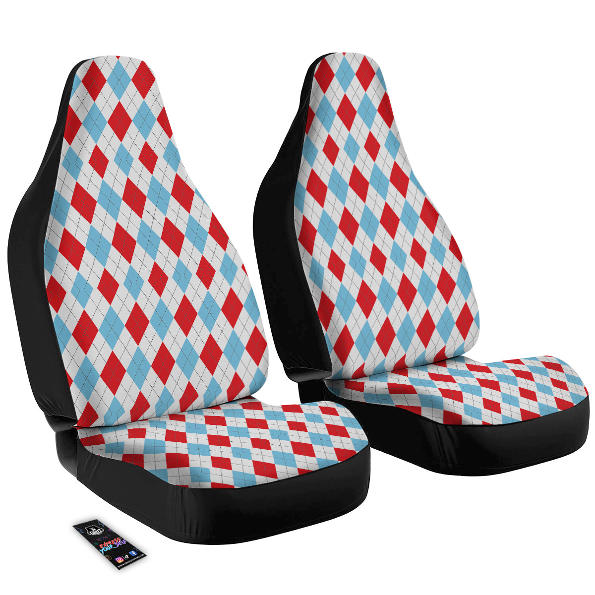 Red White And Blue Argyle Print Pattern Car Seat Covers