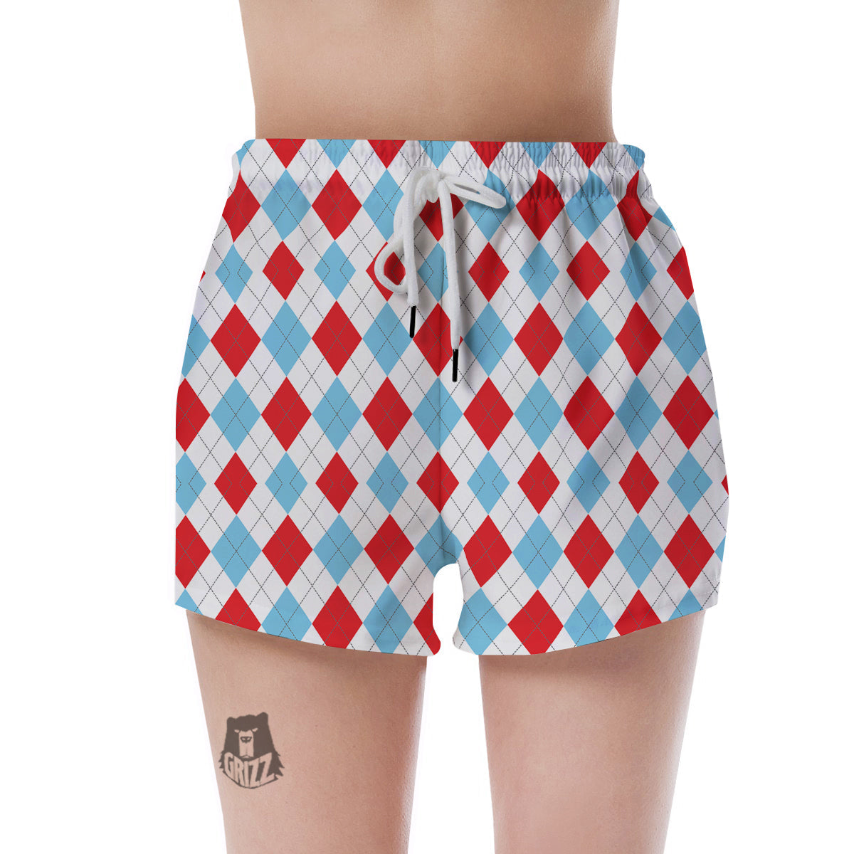 Red White And Blue Argyle Print Pattern Women's Shorts