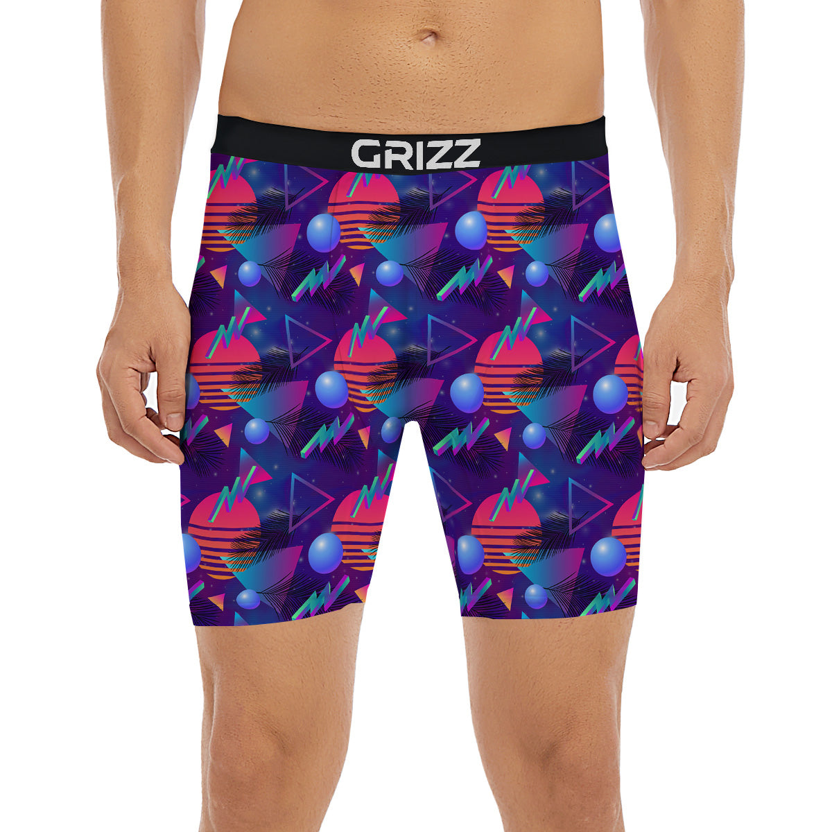 Retro Futuristic Neon Theme Print Pattern Boxer Briefs