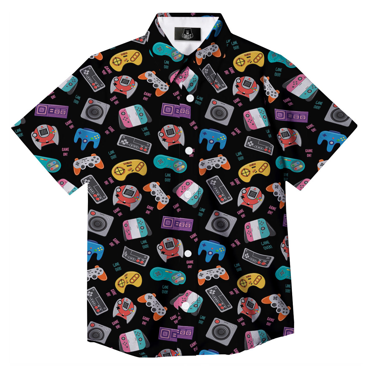 Retro Video Game Controller Print Pattern Button Up Shirt