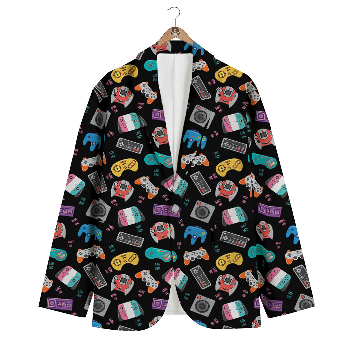 Retro Video Game Controller Print Pattern Men's Blazer