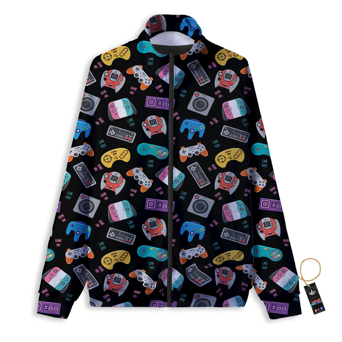 Retro Video Game Controller Print Pattern Track Jacket