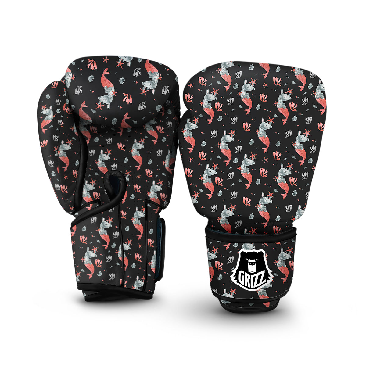 Rhino Mermaid Print Pattern Boxing Gloves