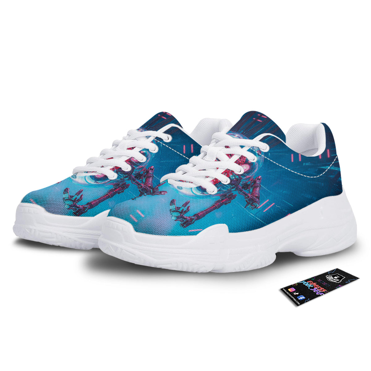 Robot Brain Machine Print White Chunky Shoes