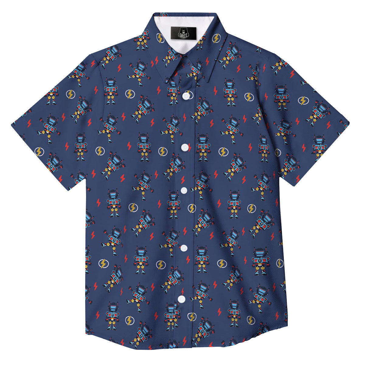 Robot Vintage Print Pattern Button Up Shirt