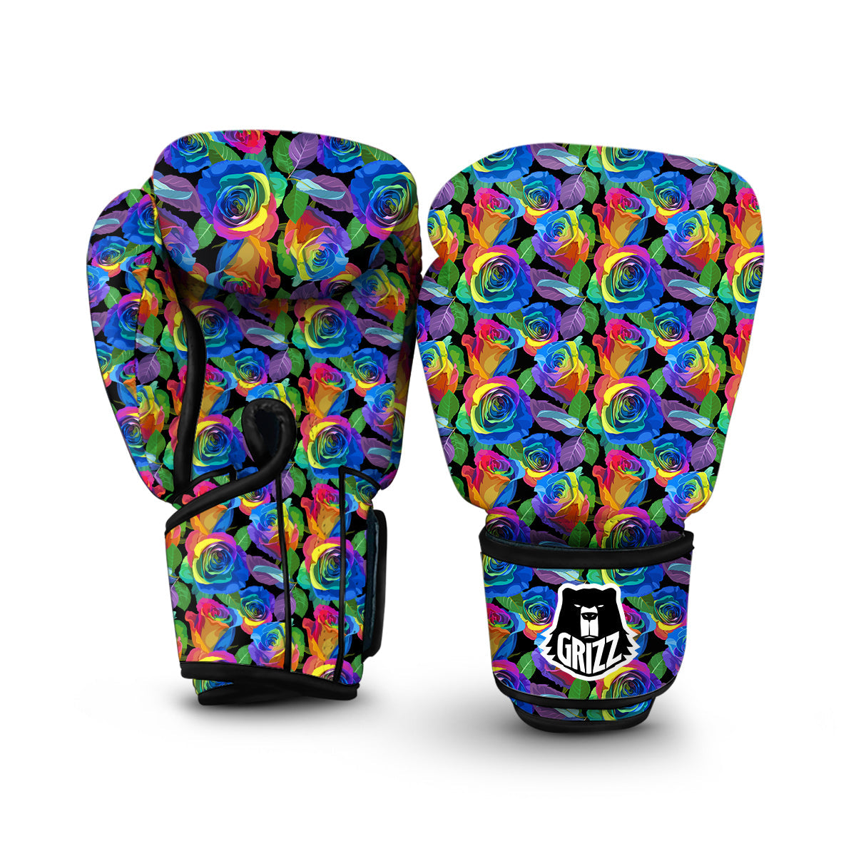 Rose Colorful Rainbow Pattern Print Boxing Gloves