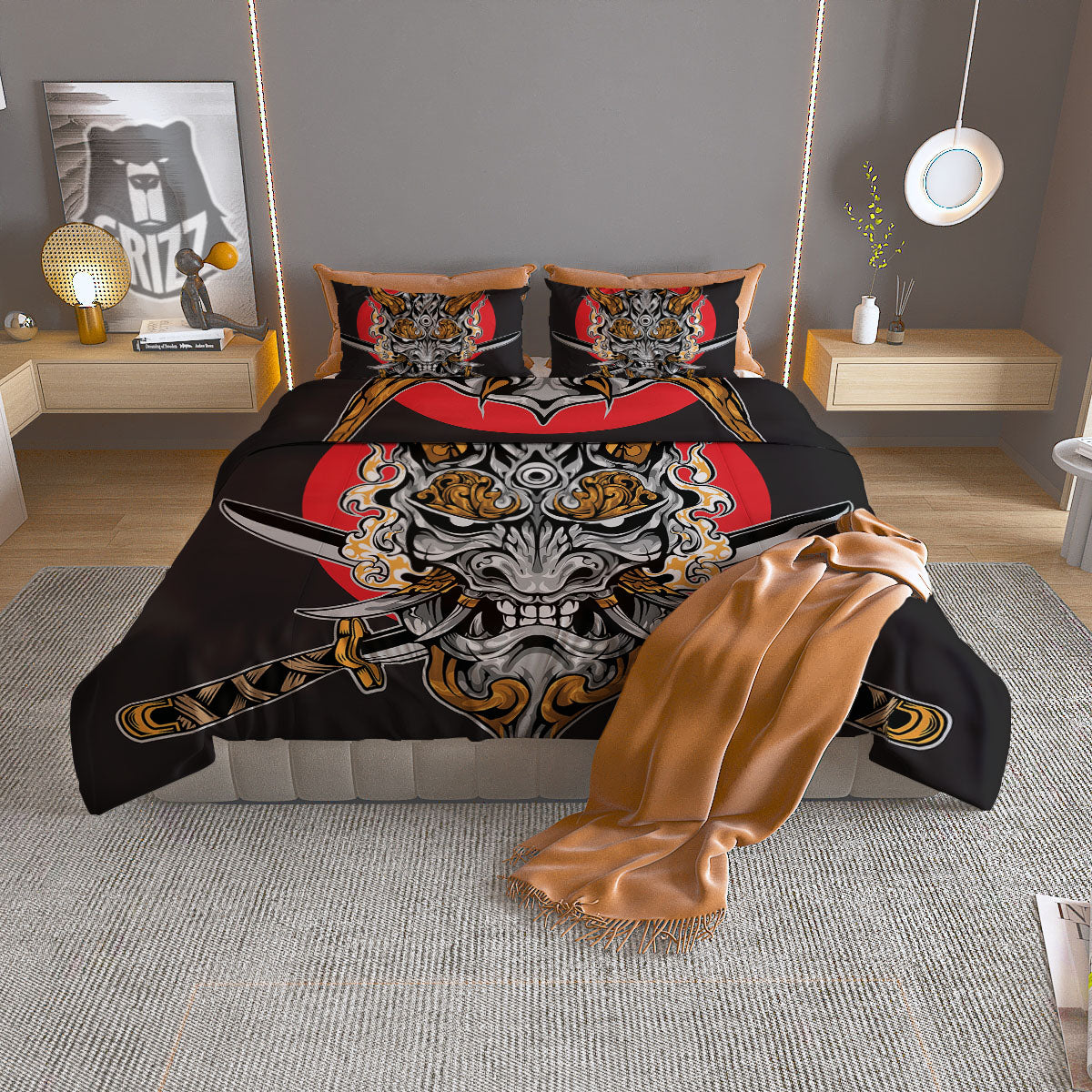 Samurai Ghost Japanese Print Duvet Cover Bedding Set
