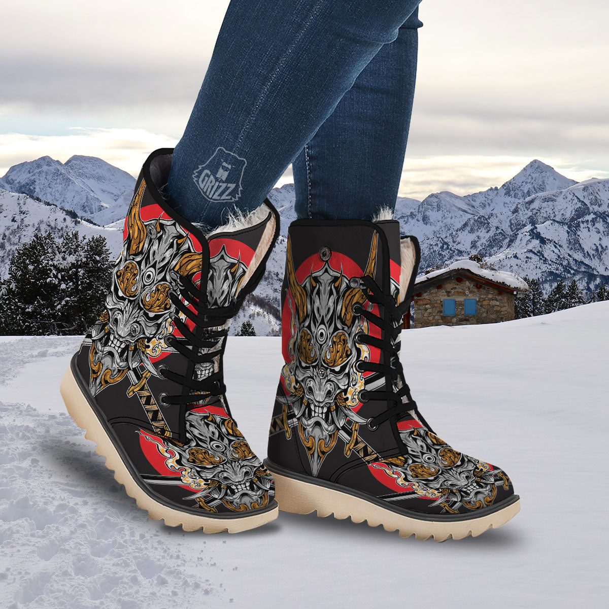 Samurai Ghost Japanese Print Snow Boots