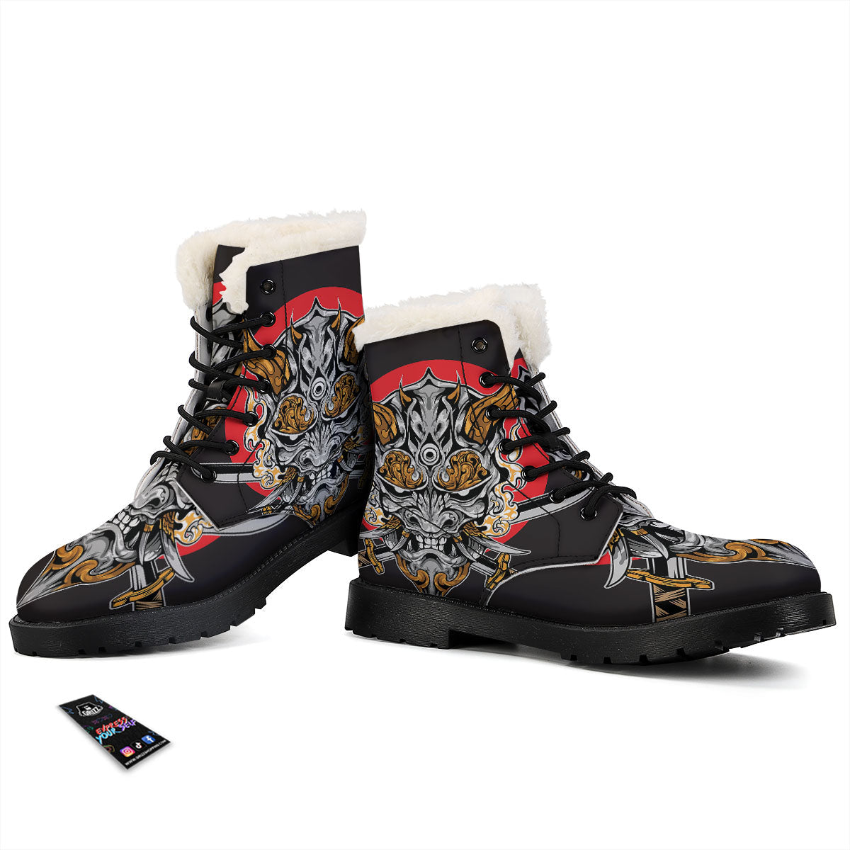 Samurai Ghost Japanese Print Winter Boots