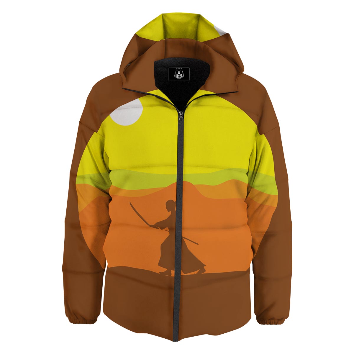 Samurai Sunset Japanese Print Down Jacket