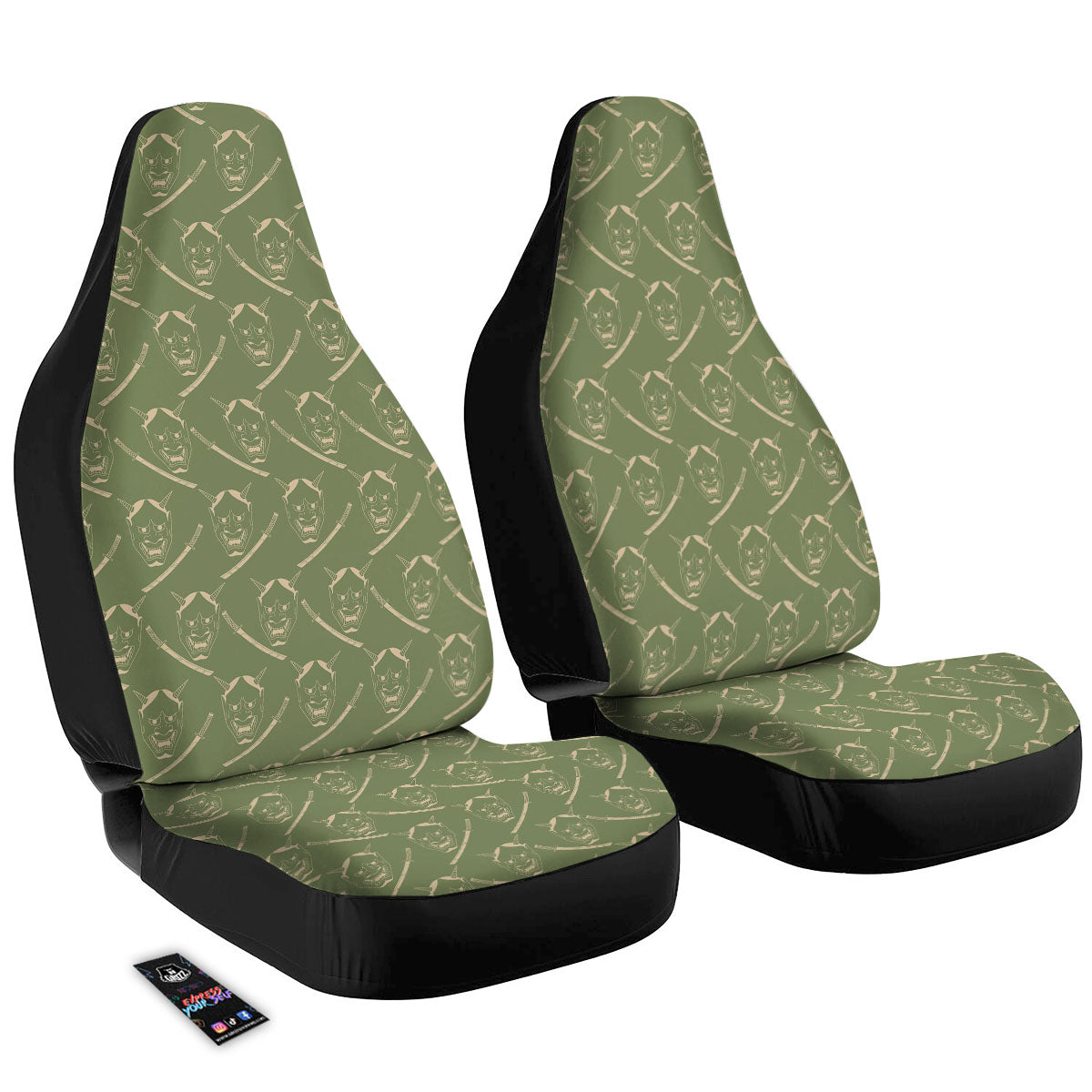 Samurai Warrior Mask Japanese Print Pattern Car Seat Covers